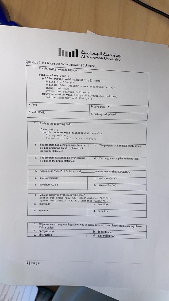 اسئلة اختبار ميد تيرم مادة برمجة2 جافا oop جامعة اليمامة | برمجة 2 ...